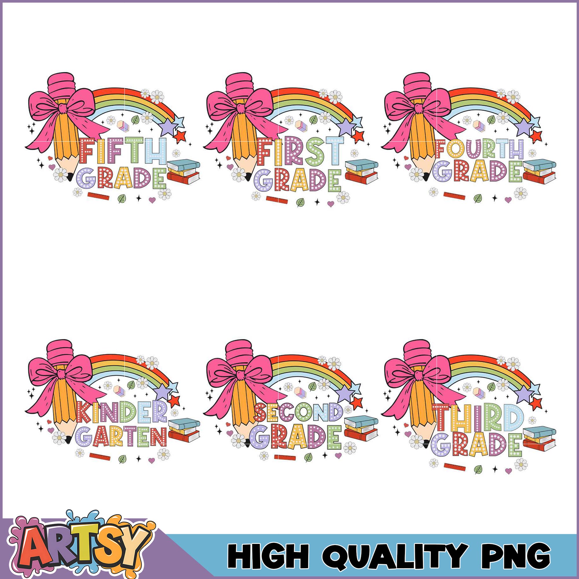 Back to School PNG Bundle Kindergarten to Fifth Grade – Artsysvg