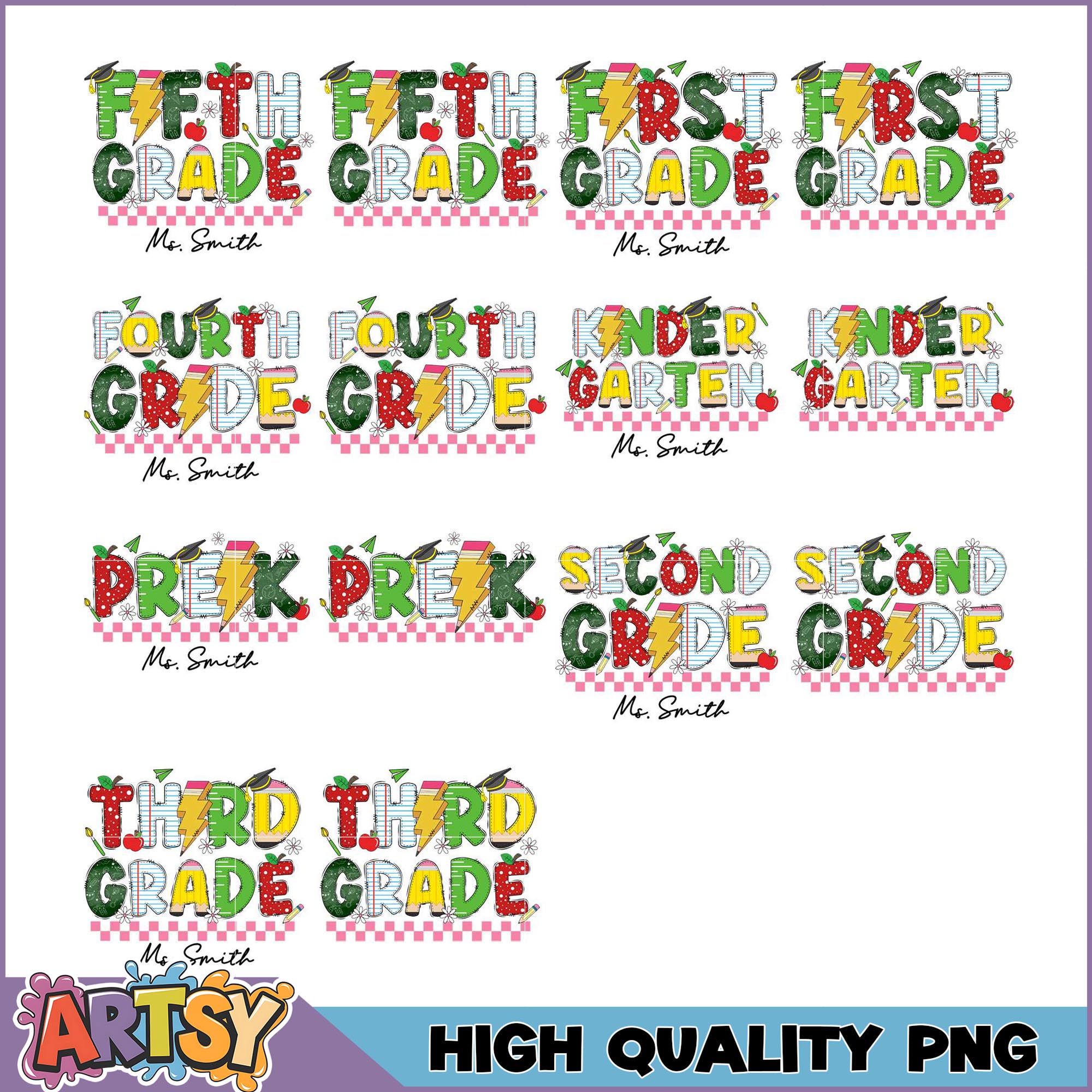 Back to School PNG Bundle Cute Grade Designs – Artsysvg