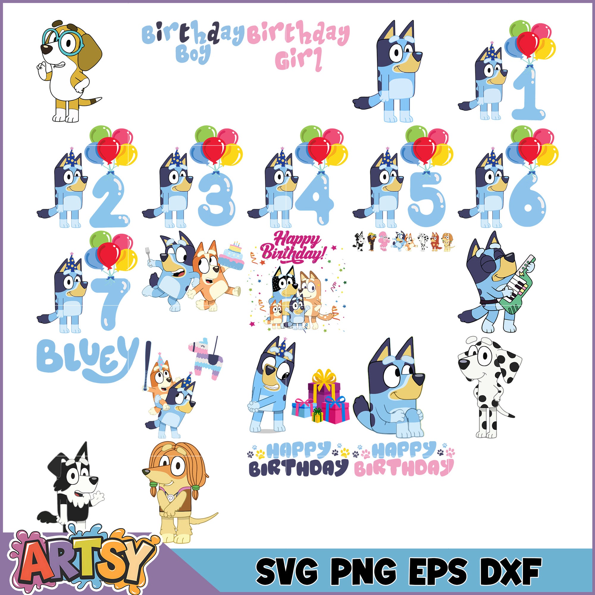 Bluey Birthday SVG Bundle PNG, EPS, DXF – Artsysvg