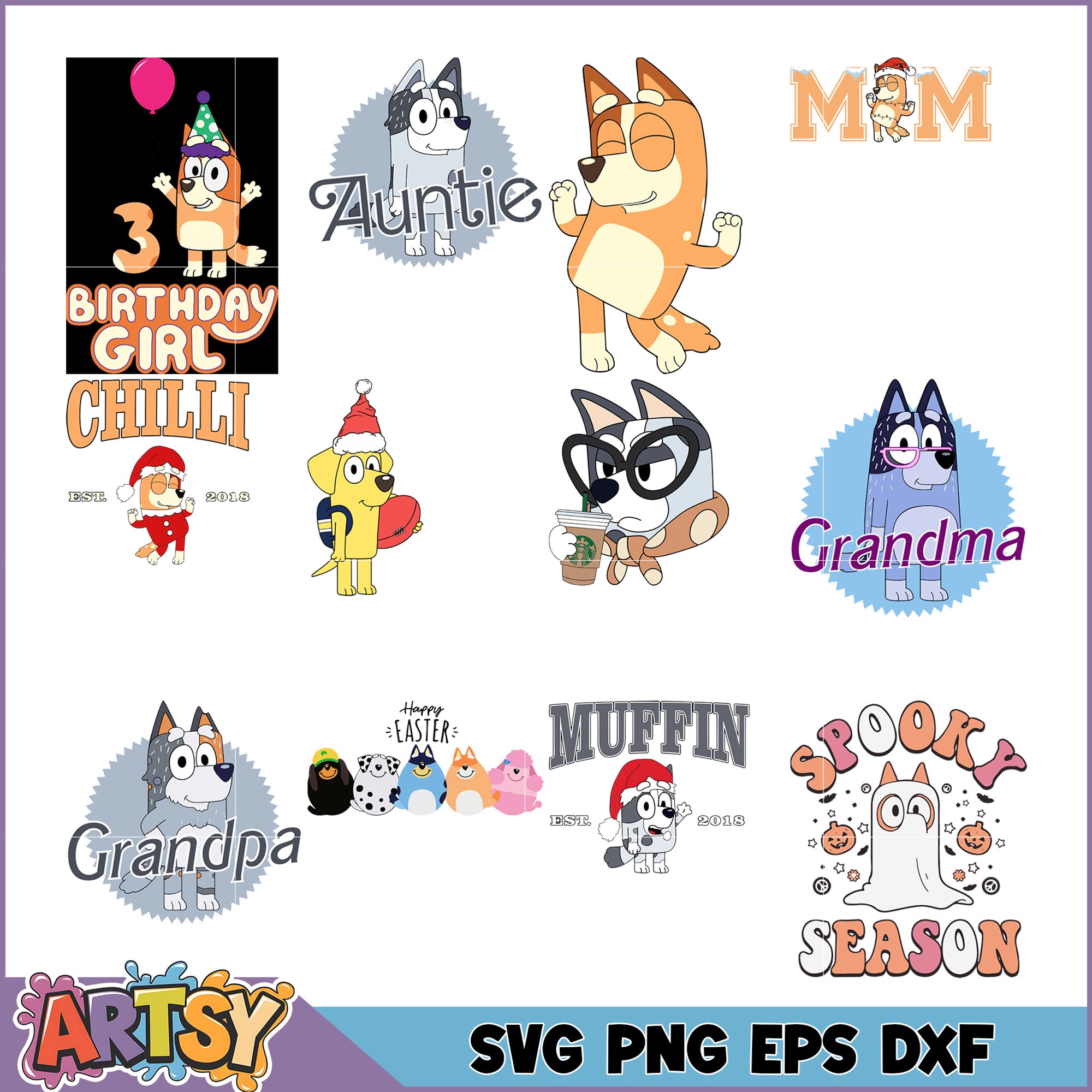 Bluey SVG Bundle Family & Holiday Designs – Artsysvg