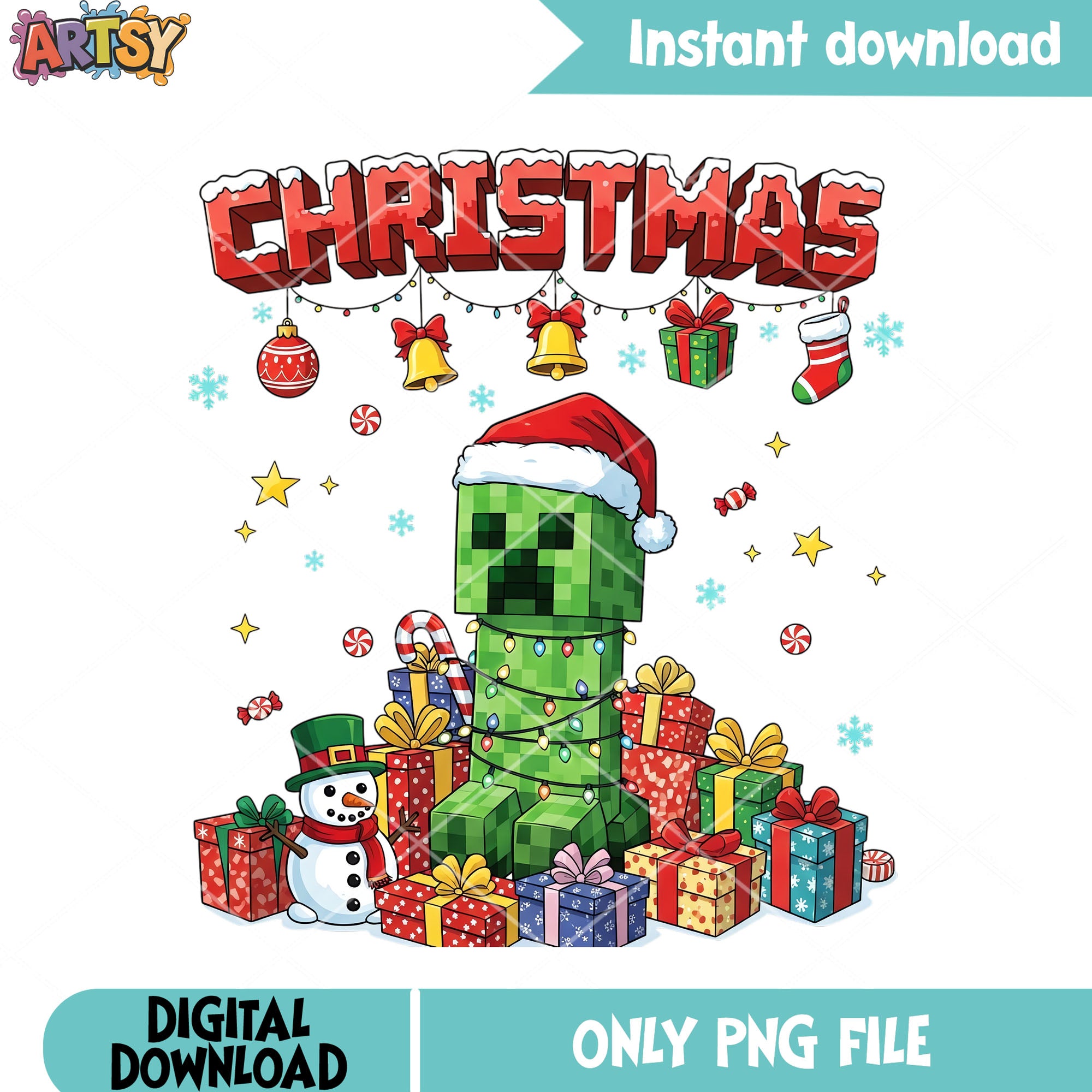 Creeper christmas gifts png, minecraft png, jingle bell png – Artsysvg
