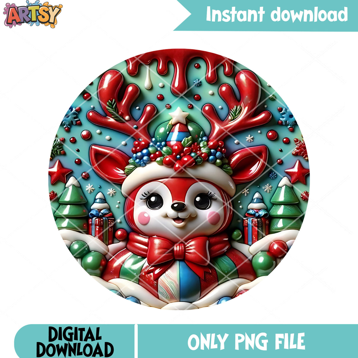 Cute kawaii reindeer christmas png, chibi rudolph png, baby deer png ...