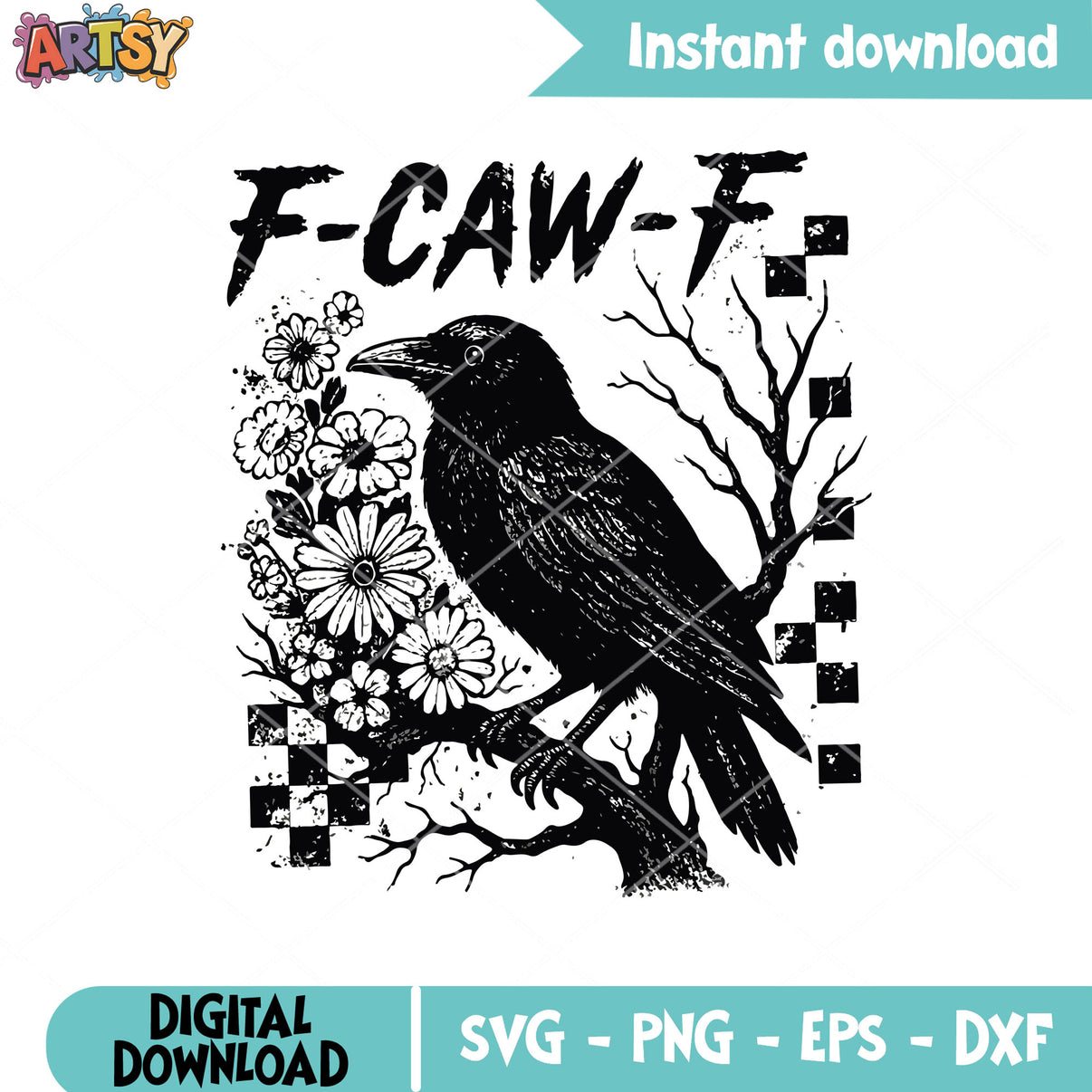F caw f crow design svg, spooky bird svg, vintage horror svg – Artsysvg