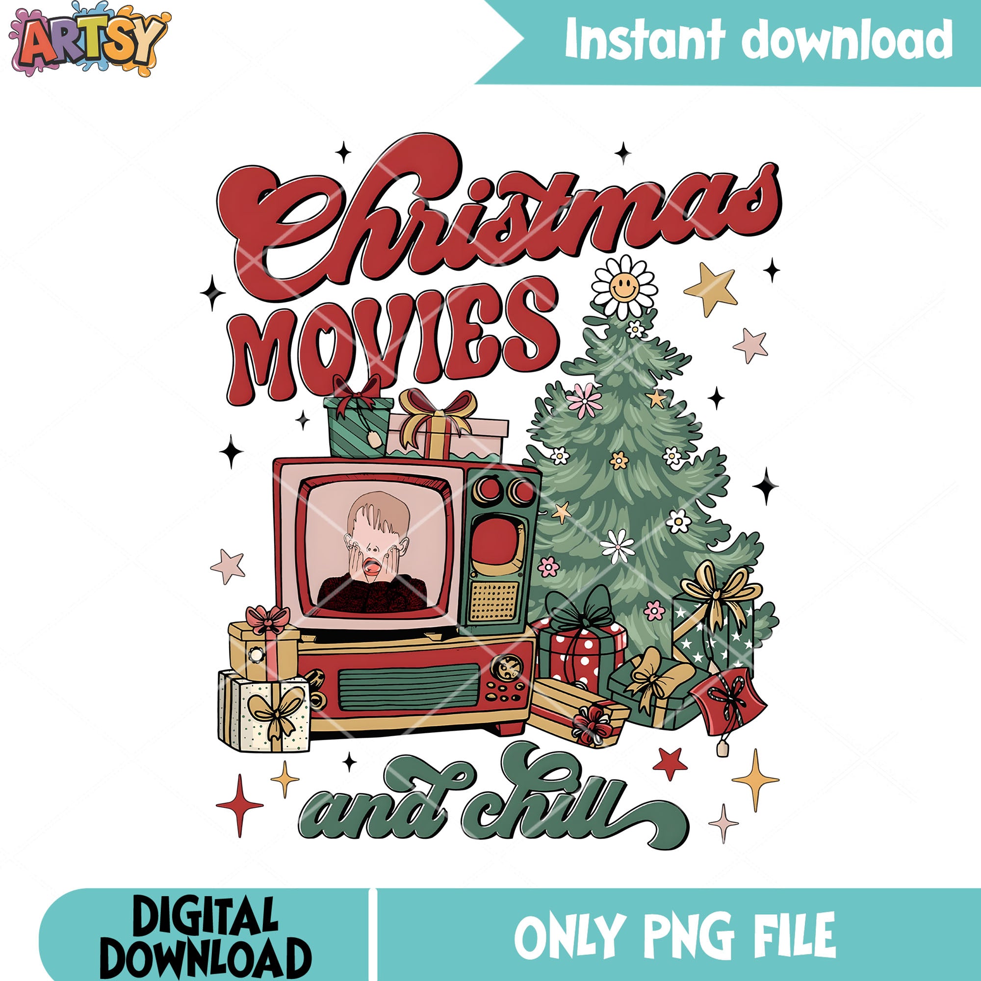 Just me tv and christmas tree png, home alone png, christmas gifts png ...