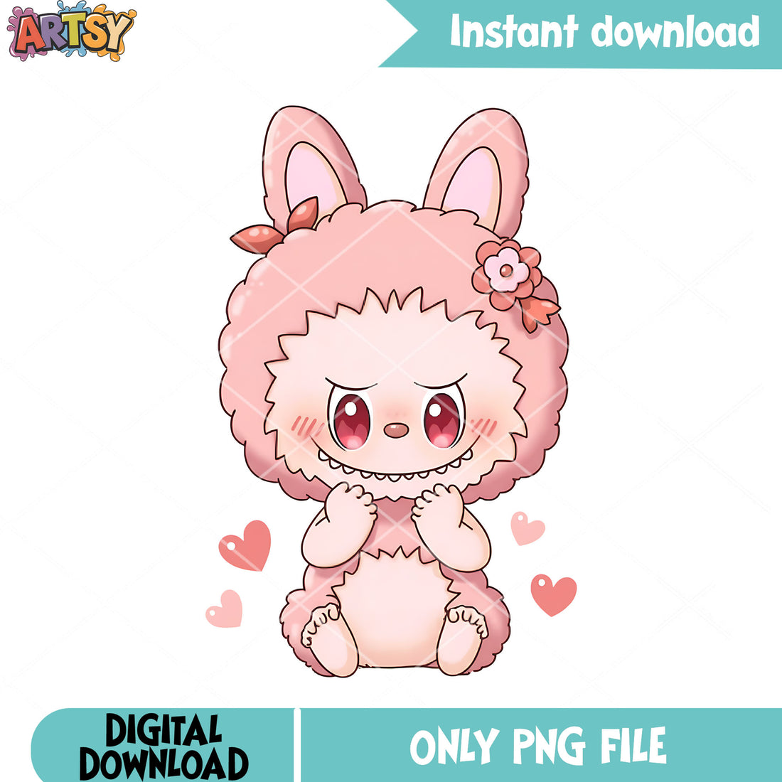 Lovely pink labubu png, holly heart icon png, cute plush doll png ...