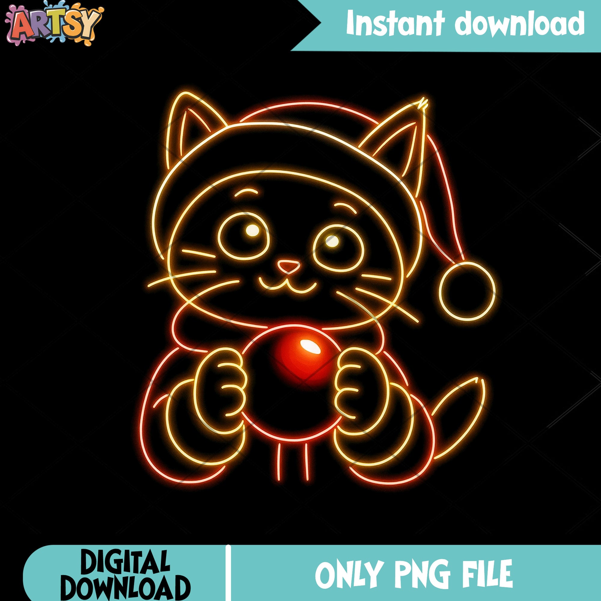 Neon christmas meow png, chritmas vibes png, cute cat png – Artsysvg