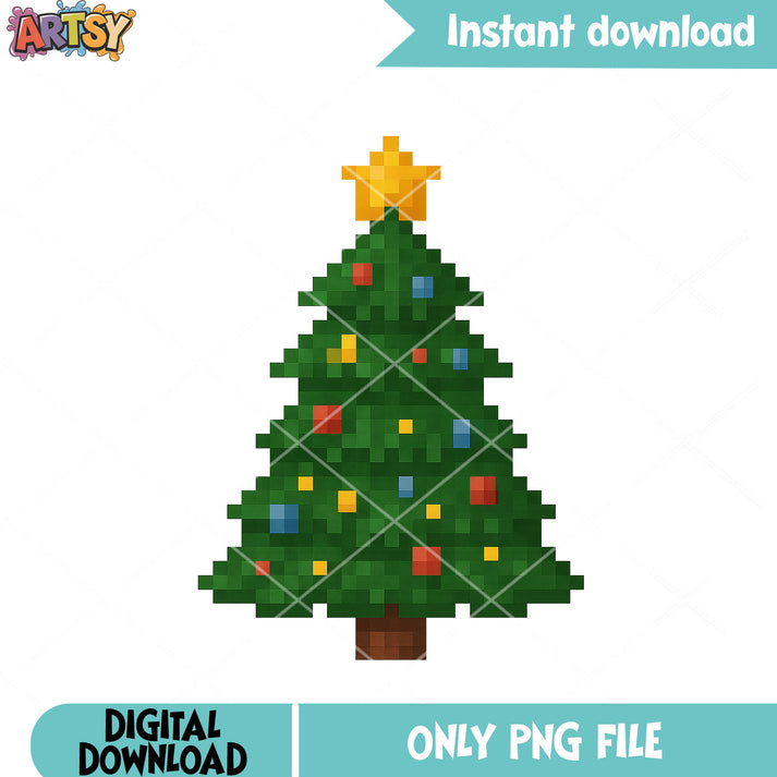 Pixel pine tree for christmas png, merry xmas png, merry christmas png ...