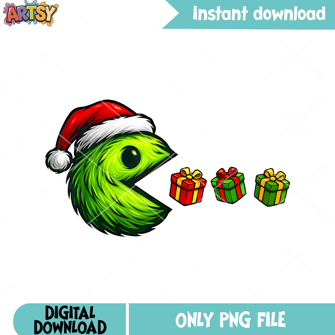 Santa hat pacman grinch png, christmas gifts png, the grinch png – Artsysvg