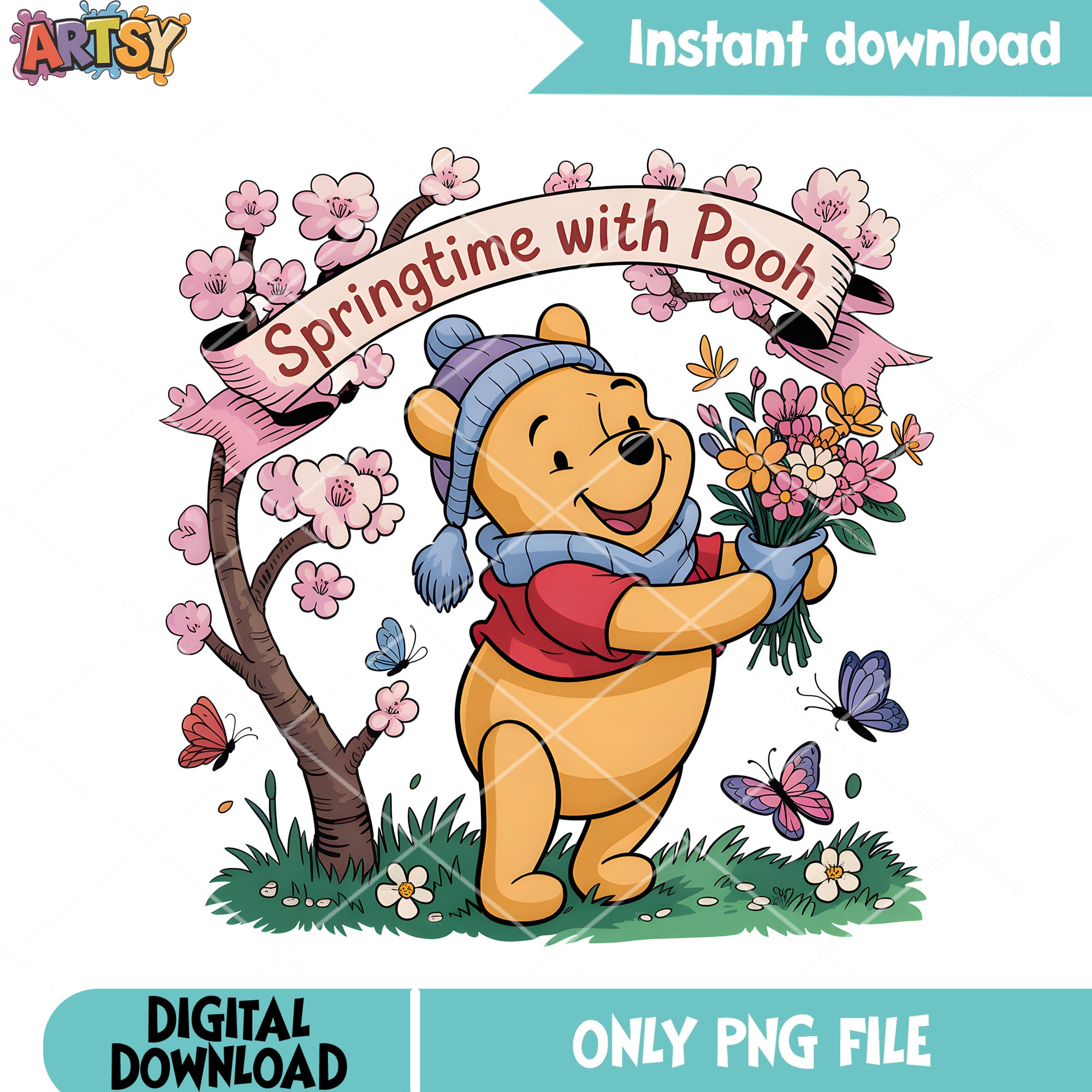 Teddy pooh blossom spring png, spring day png, winnie the pooh png ...
