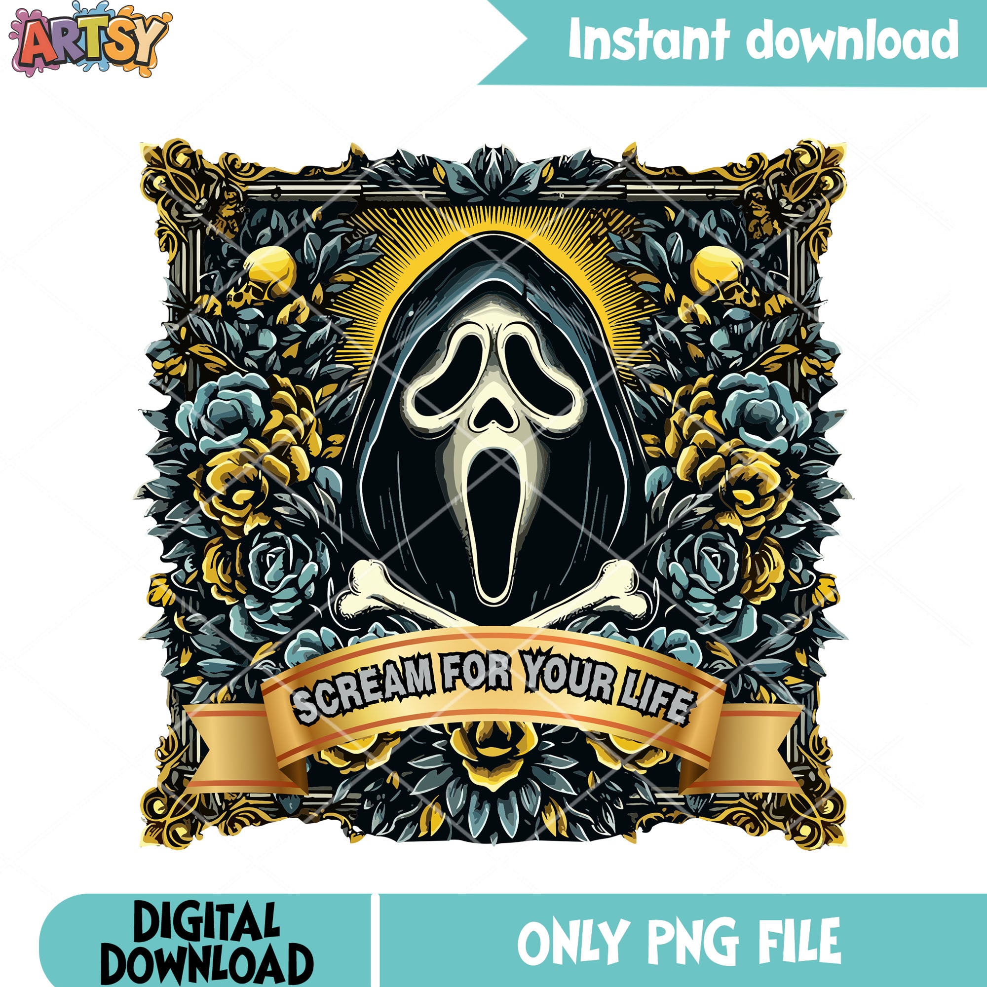 The ghostface png, yellow blue flower png, halloween scary png – Artsysvg