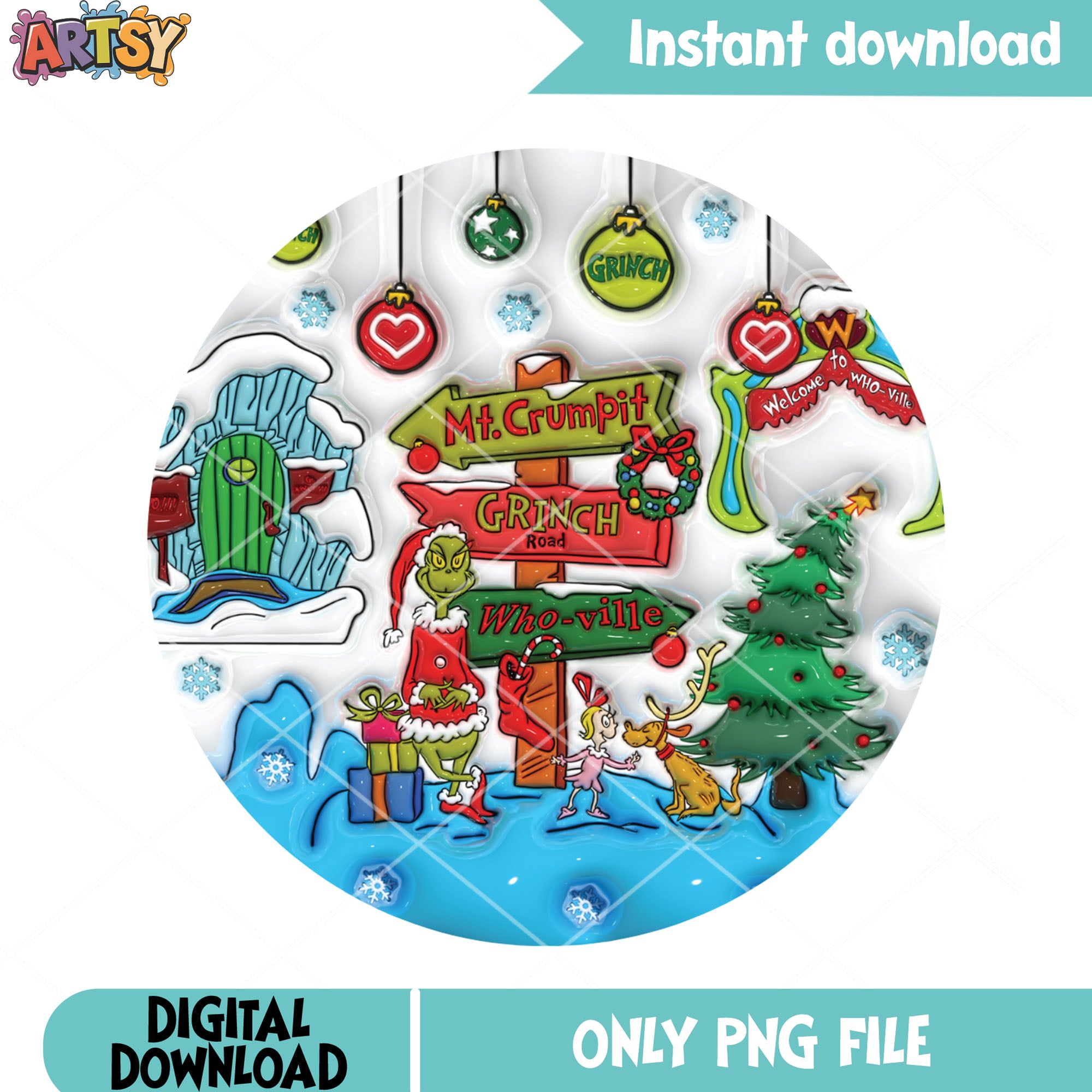 Whoville road sign png, grinch road png, holiday village road sign png ...